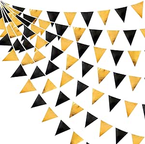 32Ft Black Gold Fabric Triangle Banner Flag Double Sided Metallic ...