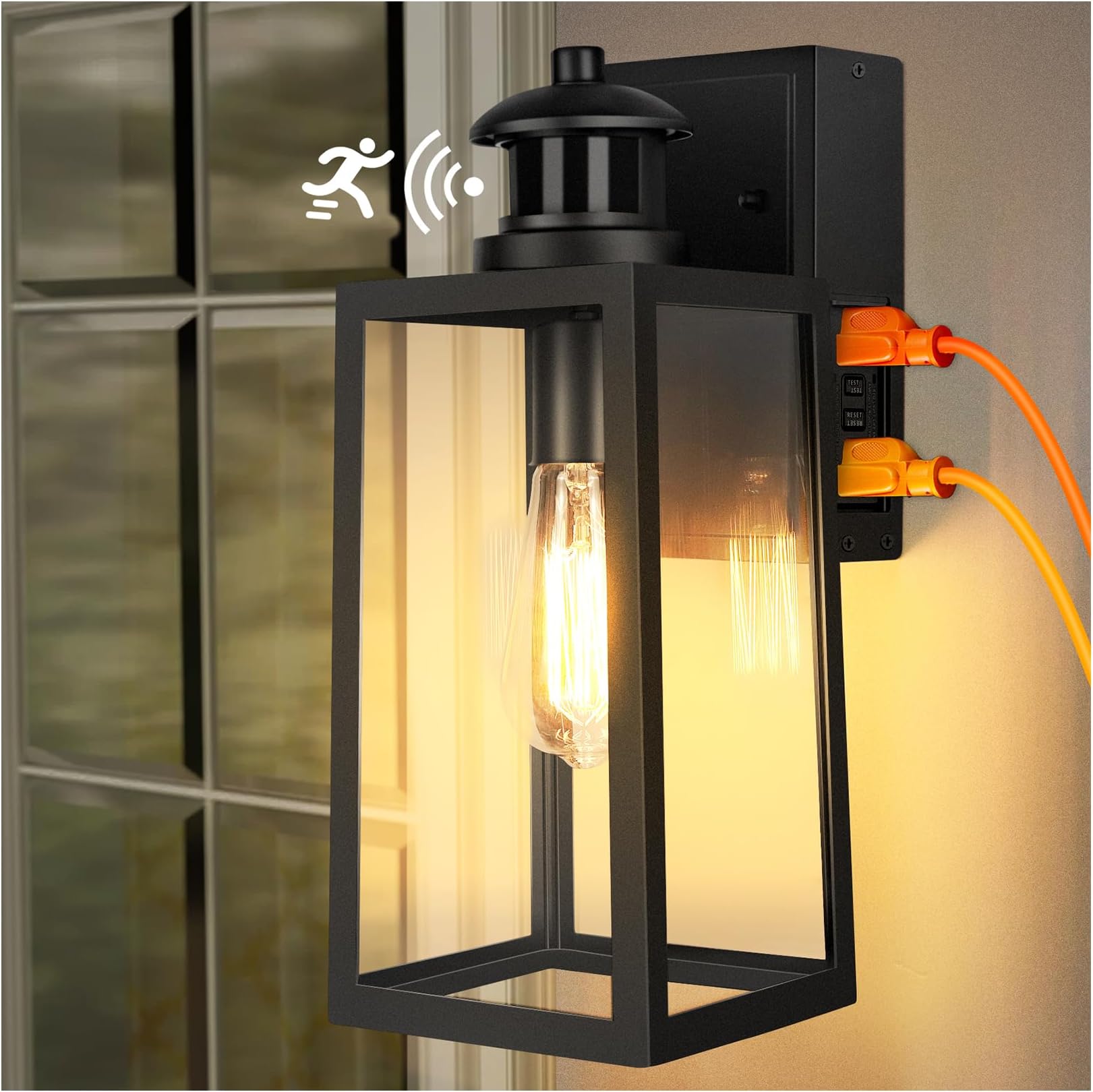 Dusk to Dawn Motion Sensor Outdoor Porch Lights with GFCI Outlet ...