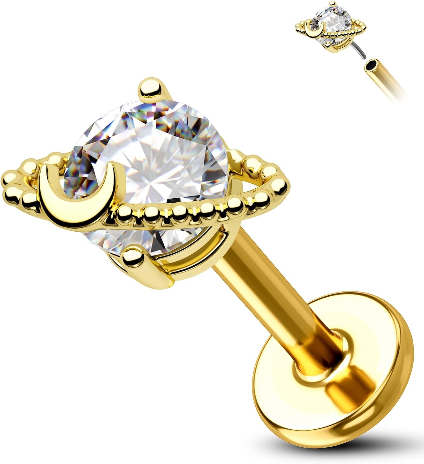 Amazon.com: Cocharm 14K Solid Gold Helix Earring Stud 16g Planet Flat ...
