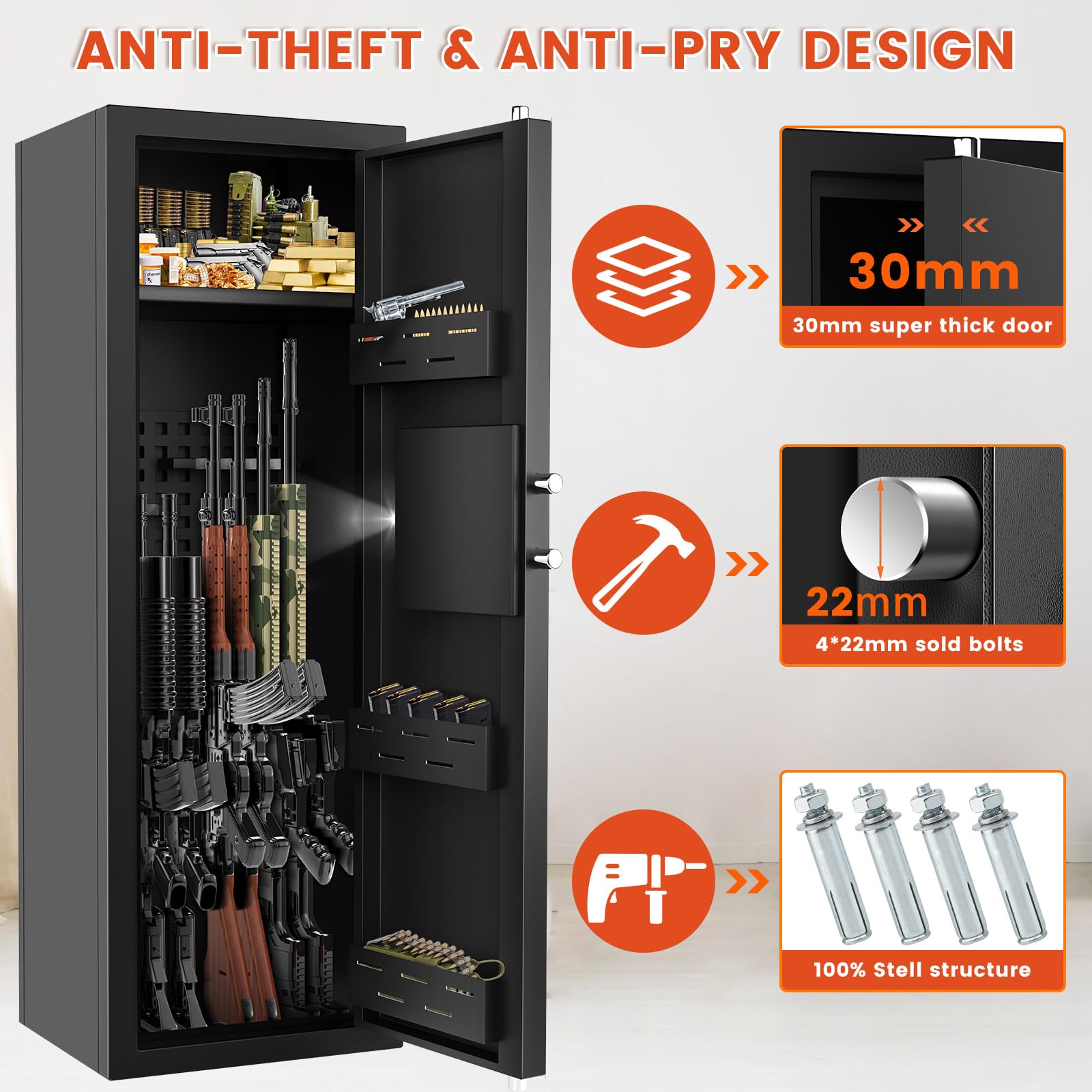 Snapklik.com : Sapekity Large Gun Safe For 6-8 Guns, Fireproof Gun ...