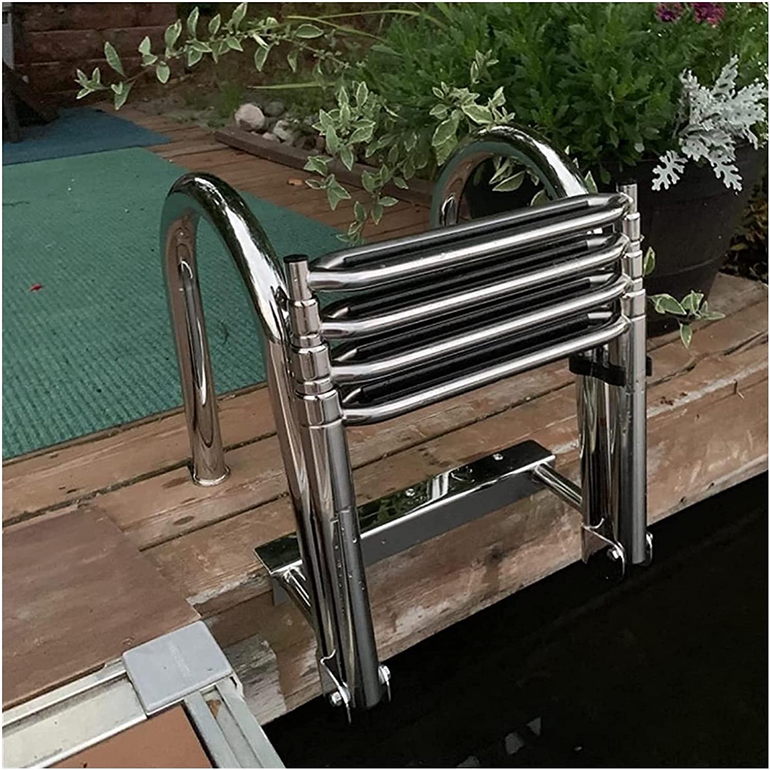 Buy OMKUOSYA Pontoon Boat Ladder 316 Stainless Steel 4 Step Folding ...