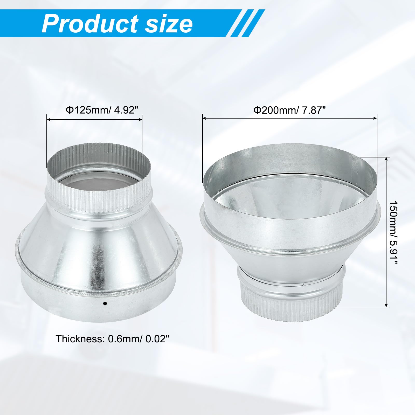 PATIKIL 8 Inch to 5 Inch Duct Reducer, Galvanized Steel Round Air Duct ...