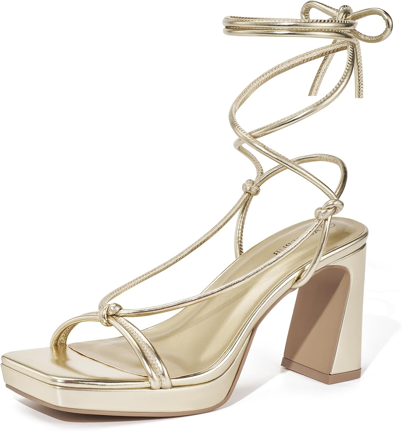 Amazon.com | ALICEPUB Gold Platform Heels Metallic Sexy Lace Up Strappy ...