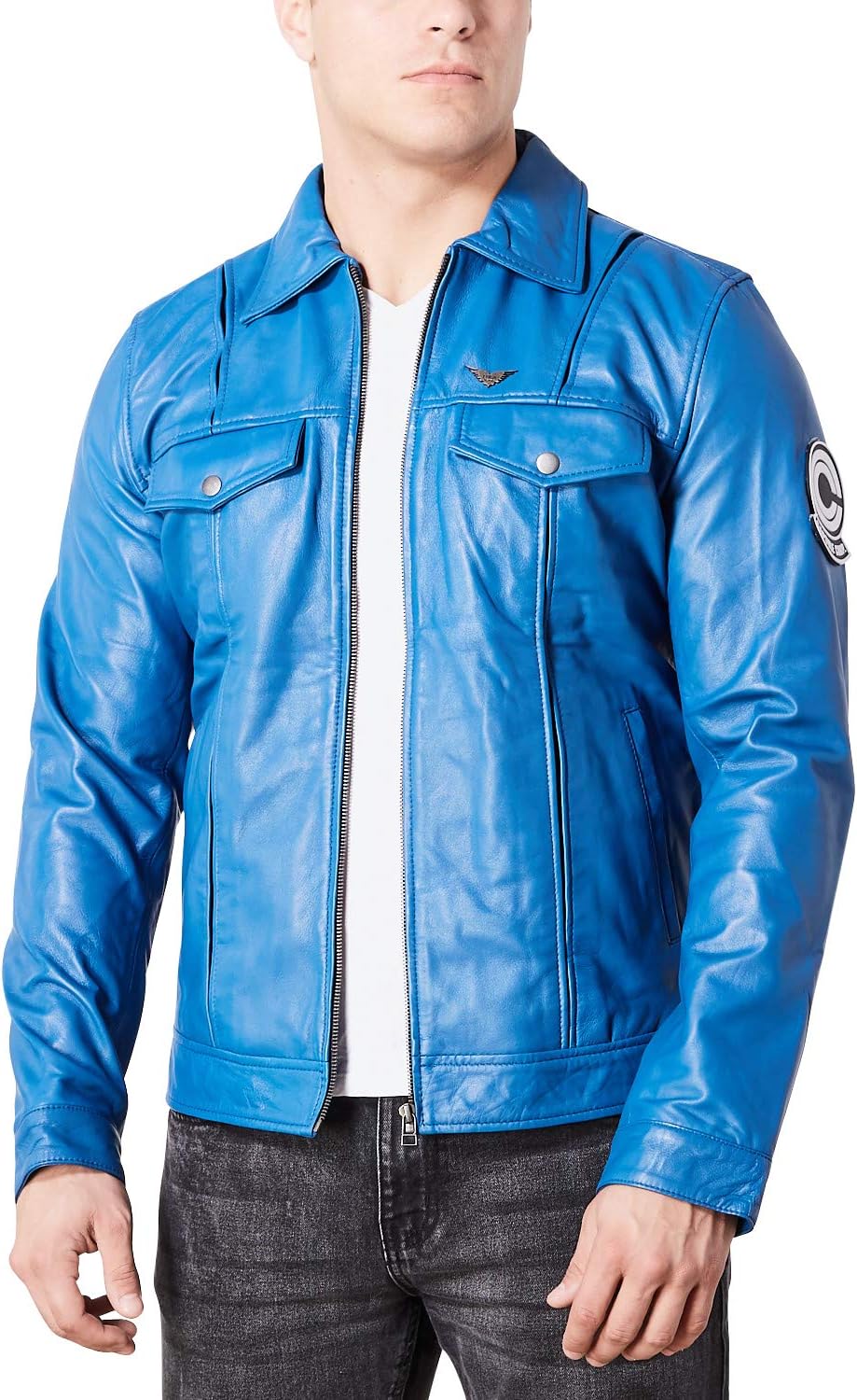 Luca Designs Men's Future Trunks Capsule Corp Leather Jacket at Amazon ...