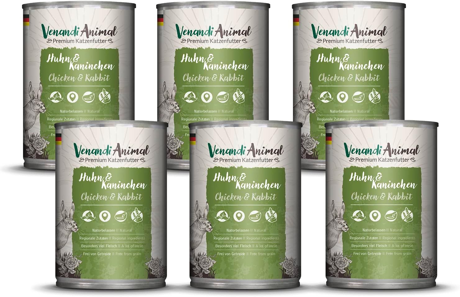 Venandi Premium Wet Cat Food - Chicken and Rabbit 6 x 400g (Pack of 6 ...