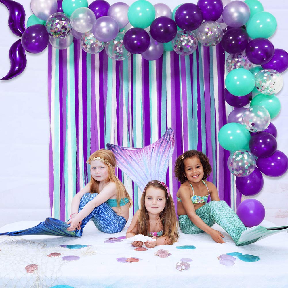 Buy Mermaid Party Backdrop with Balloons Kit, Mermaid foil Tail ...