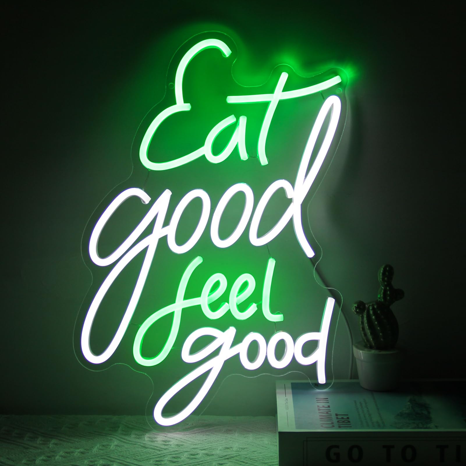 Amazon.com : Eat Good Feel Good Neon Sign Green White Letter LED Neon ...