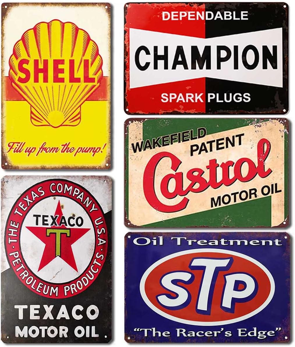 Amazon.com: Retro Tin Signs Gas Motor Oil Signs 5PCS Vintage Metal ...