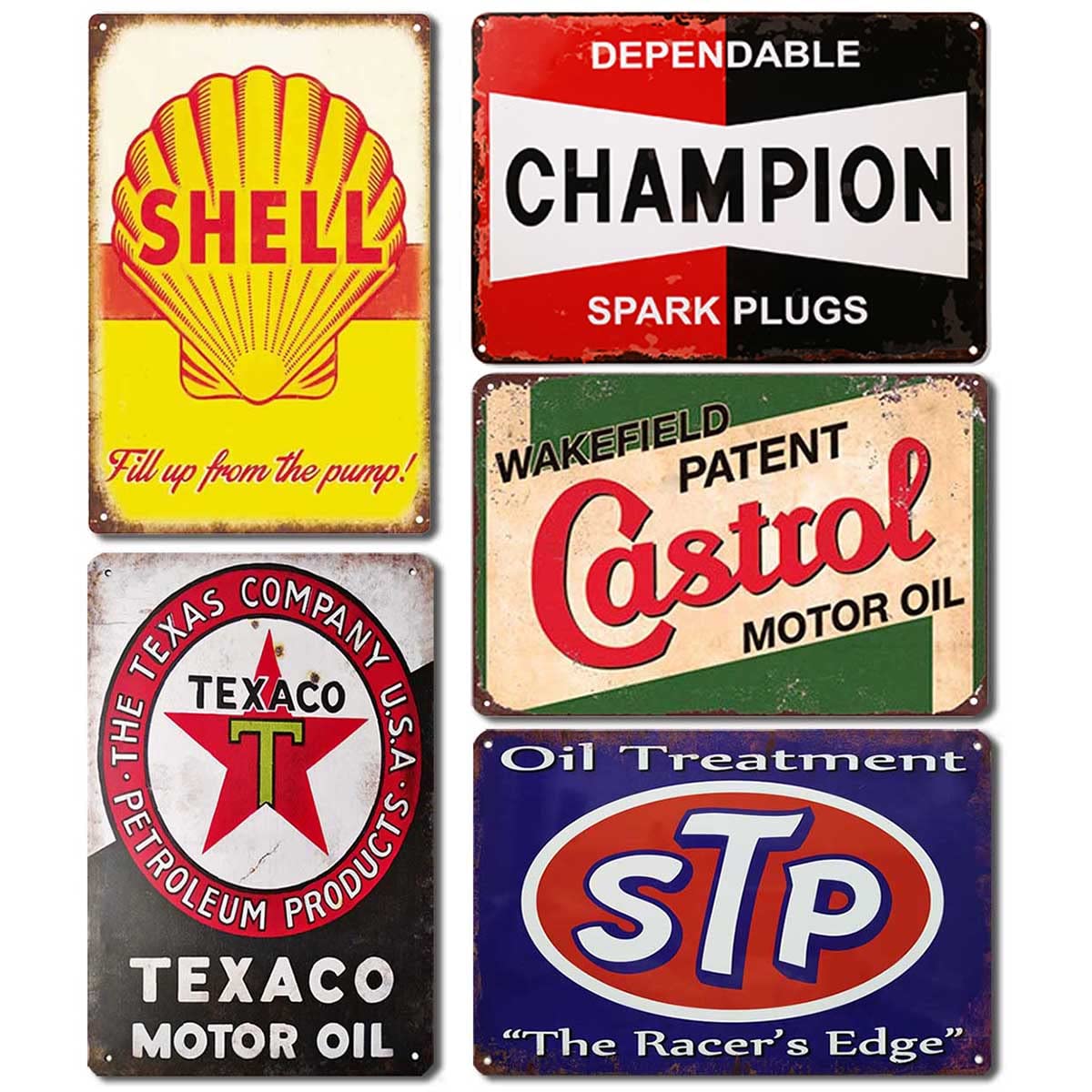 Retro Tin Signs Gas Motor Oil Signs 5PCS Vintage Metal Signs Posters ...