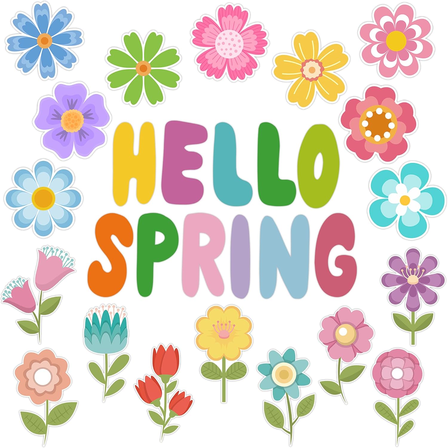 Amazon.com: Wonmon 58 PCS Hello Spring Cutouts for Bulletin Board ...