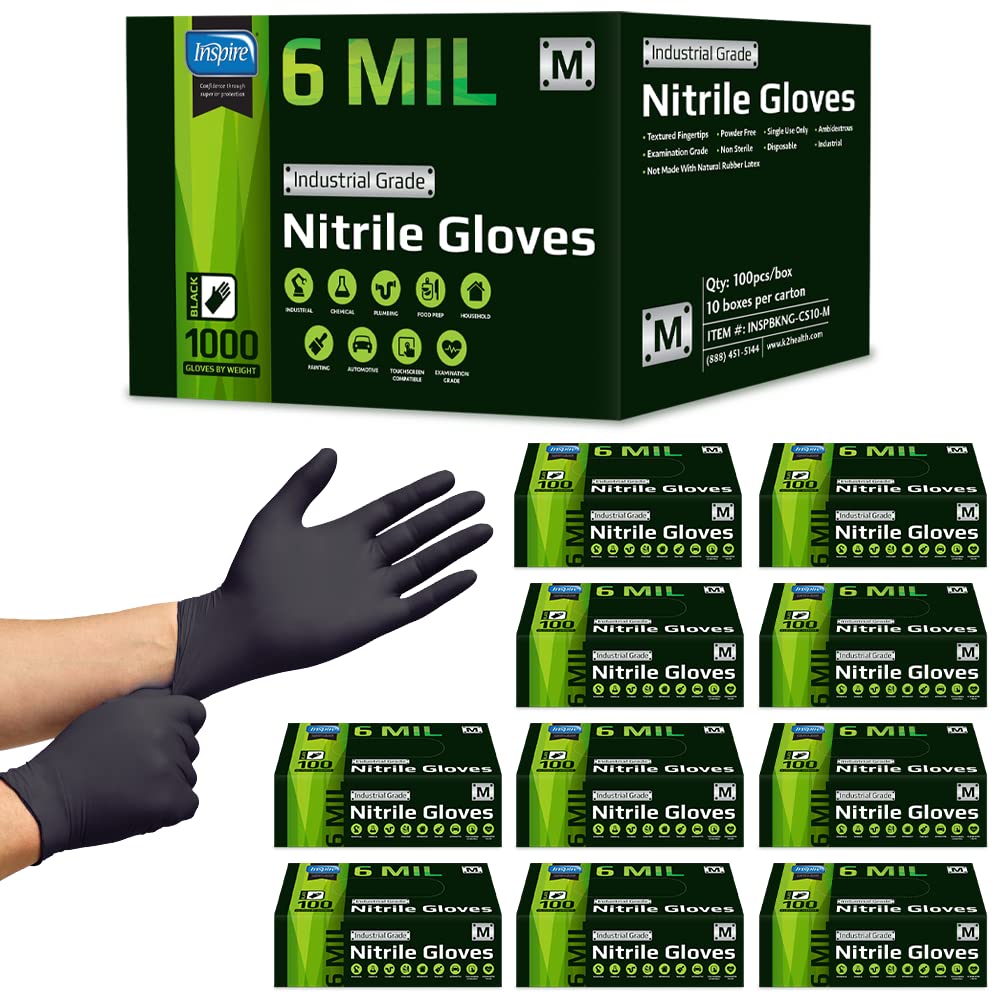 Snapklik.com : Inspire Black Nitrile Gloves HEAVY DUTY 6 Mil Nitrile ...