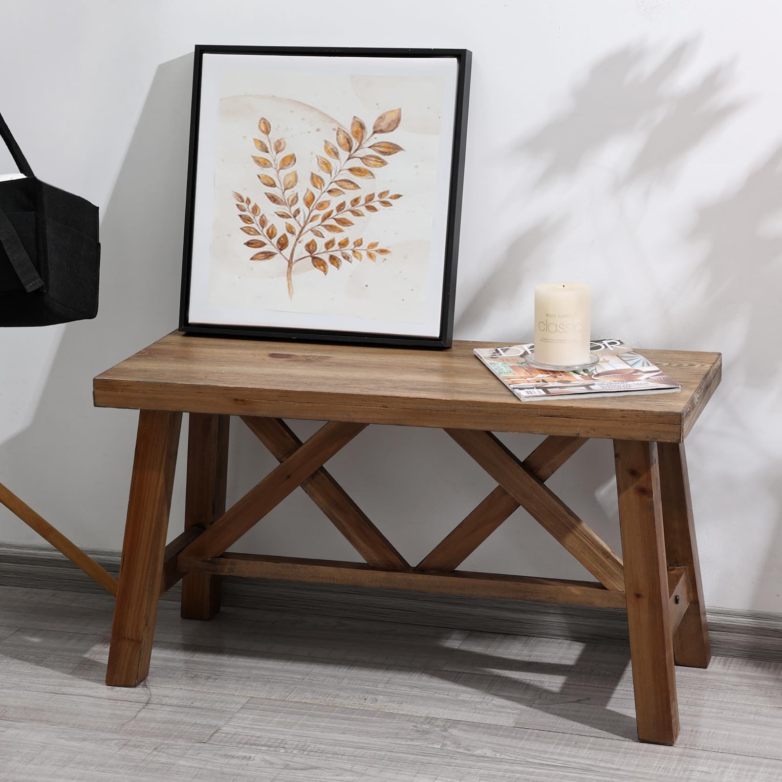 Wnutrees 30" Farmhouse Wood Bench, Rustic Solid Wood Entryway Bench ...