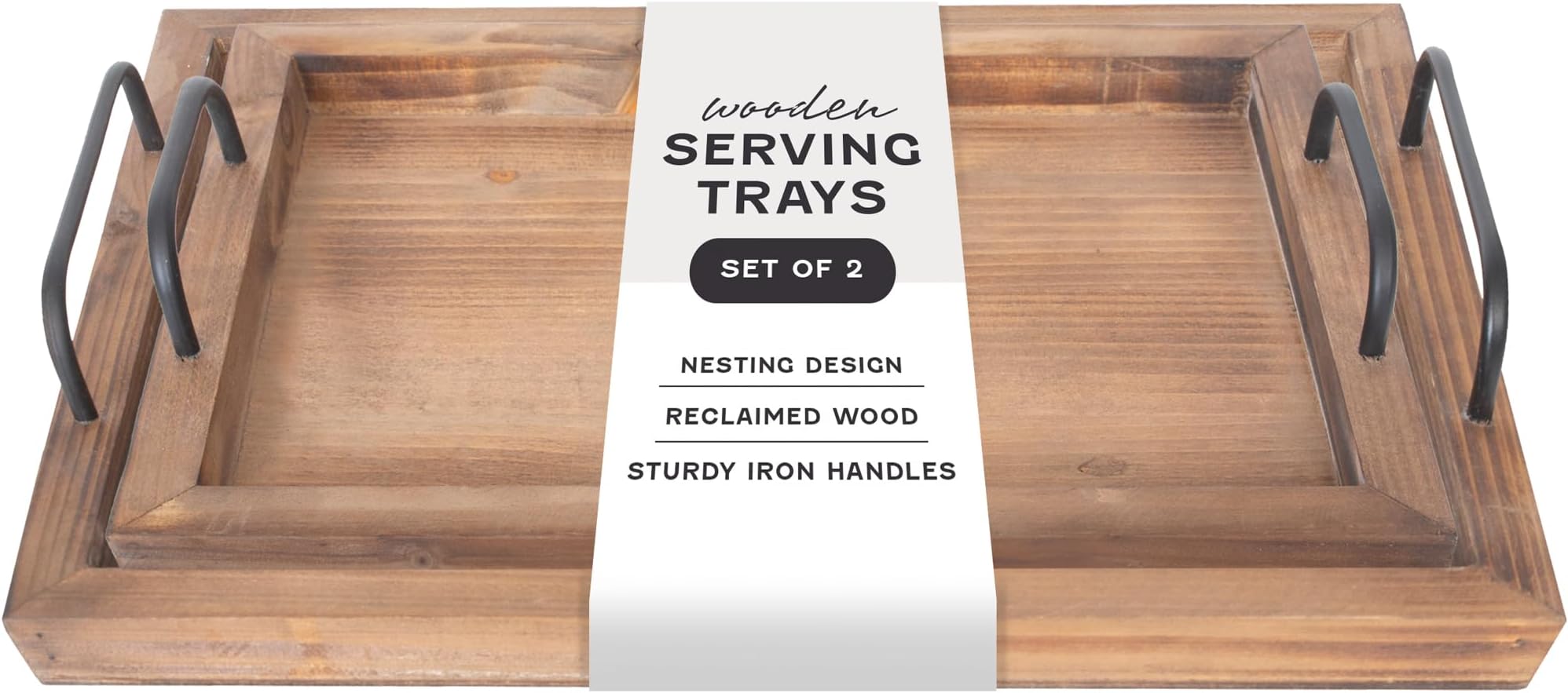 Amazon.com: LotFancy Wooden Serving Trays, 7 Piece Set, Rustic Nesting ...