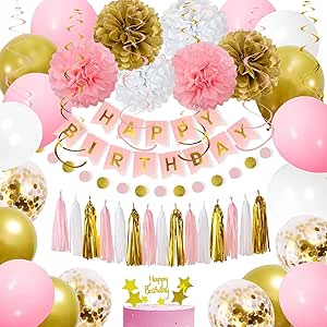 Amazon.com: YGYXMY Pink Gold Birthday Decorations, Pink White Gold Party Decorations for Women ...
