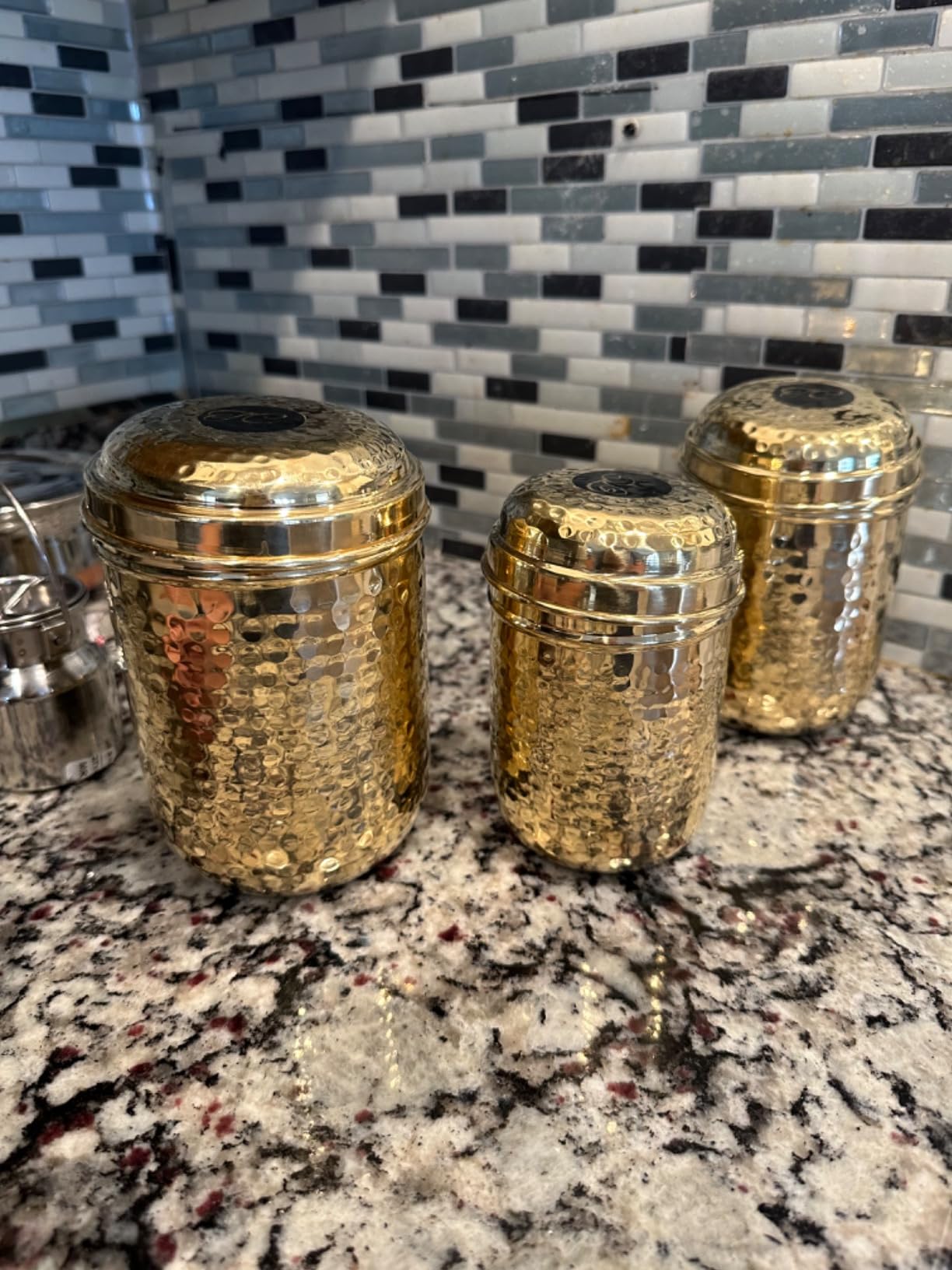Buy Tears Crafts Brass Hammered Canisters for tea, coffee, sugar and ...