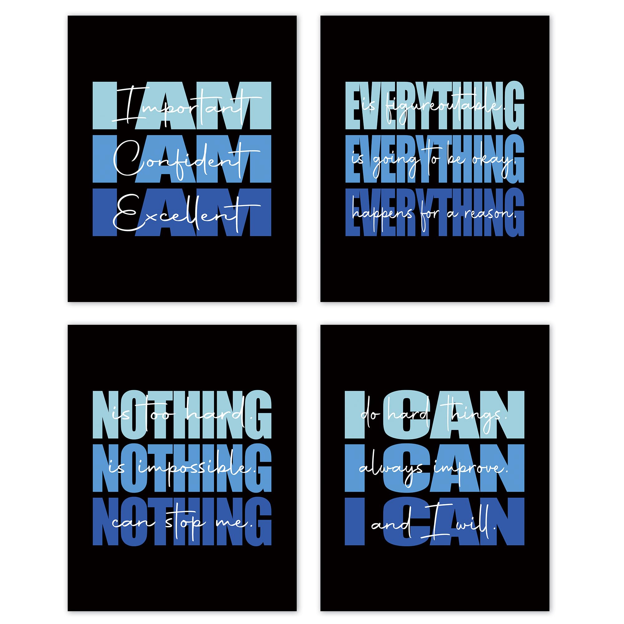Amazon.com: TLESKE Blue and Black Inspirational Posters Prints Unframed ...