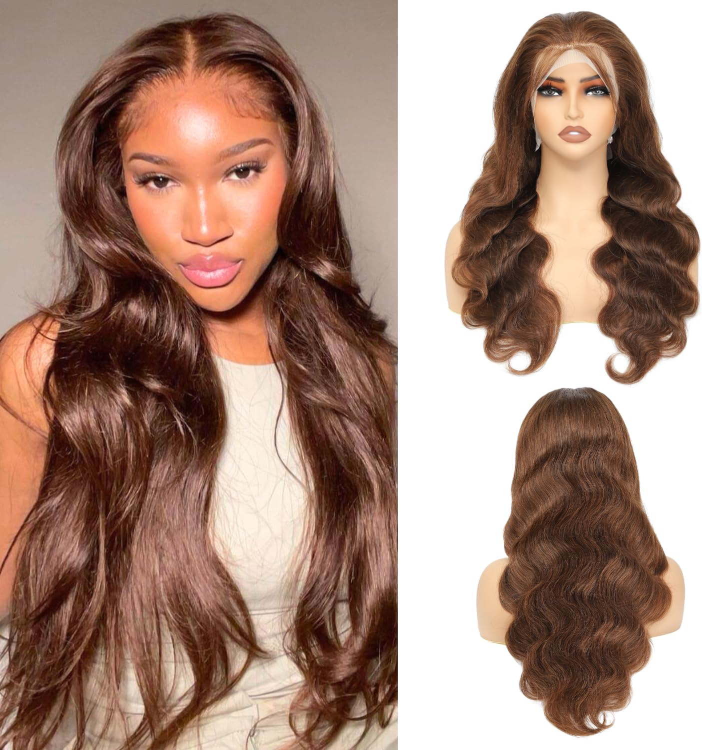 Amazon.com : AUROO 23.5 Large Wig Cap Human Hair Full Frontal Wigs ...
