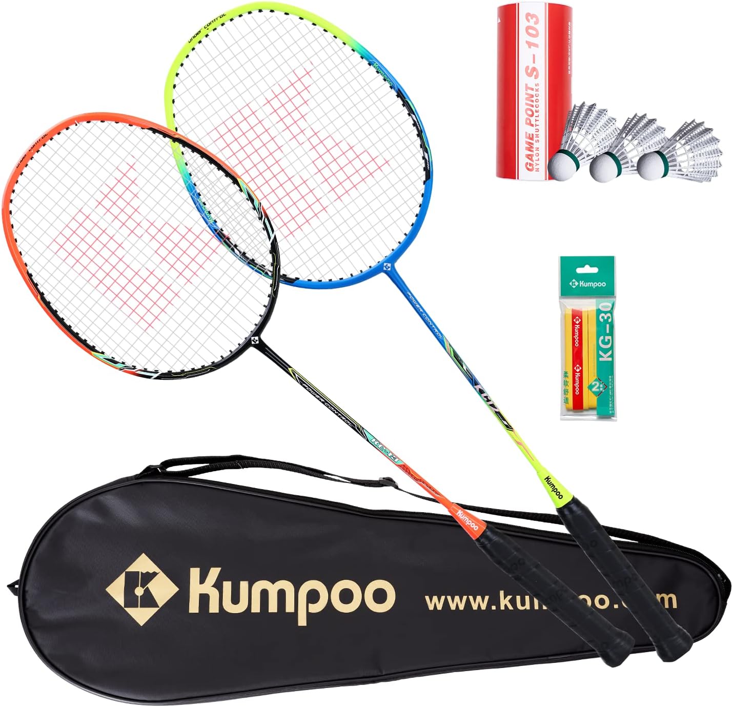 Amazon.com : KUMPOO Badminton Racket Set of 2, 2 86g Lightweight Carbon Badminton Racket, 3 ...