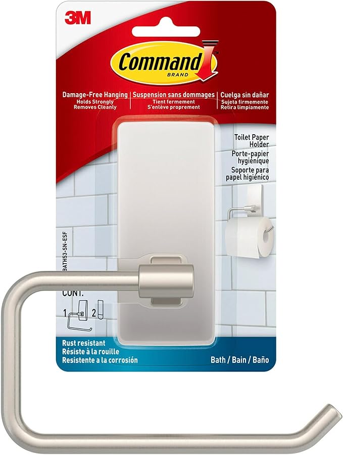 Command Toilet Paper Holder Satin Nickel with Water Resistant Command ...