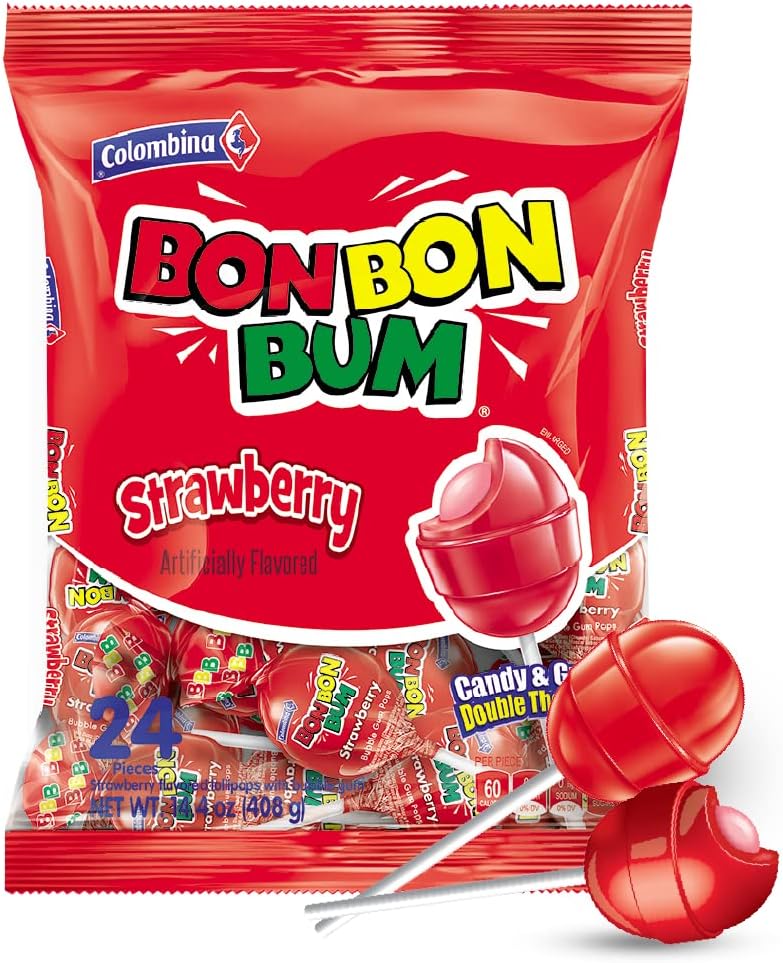 Amazon.com : Colombina Bon Bon Bum Lollipops w/Bubble Gum Center ...