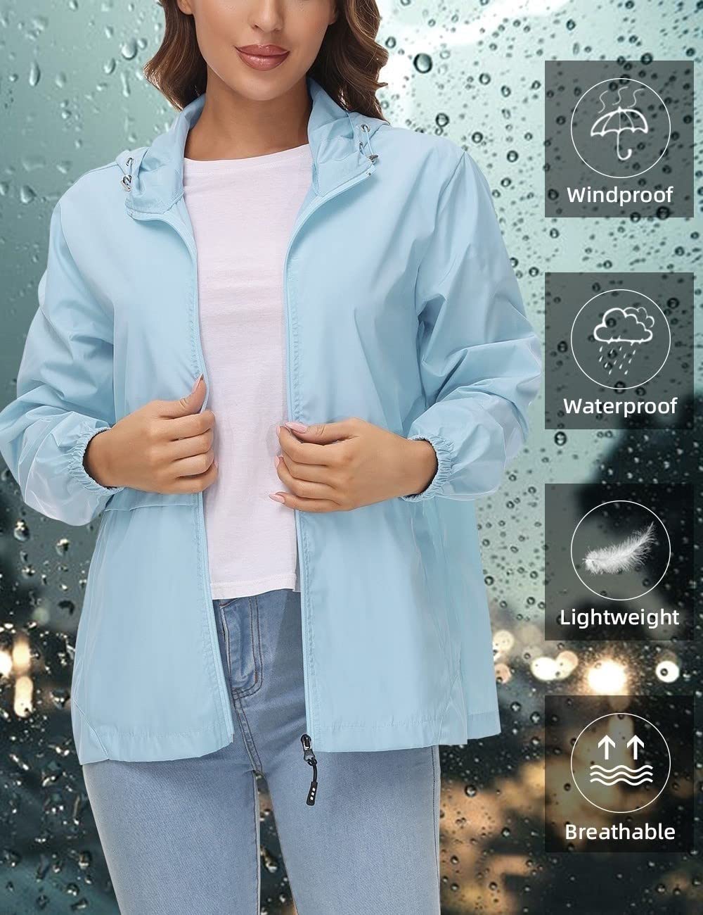 Snapklik.com : Womens Waterproof Rain Jacket Lightweight Raincoat ...