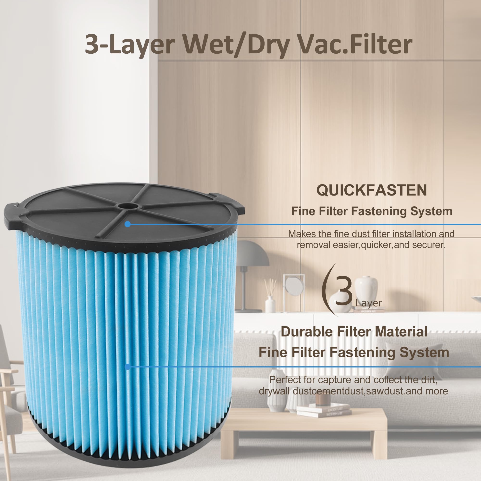 (8 Pieces) VF5000 Replacement Filter Shop Vac 5-20 Gallon Vacuums,3 ...