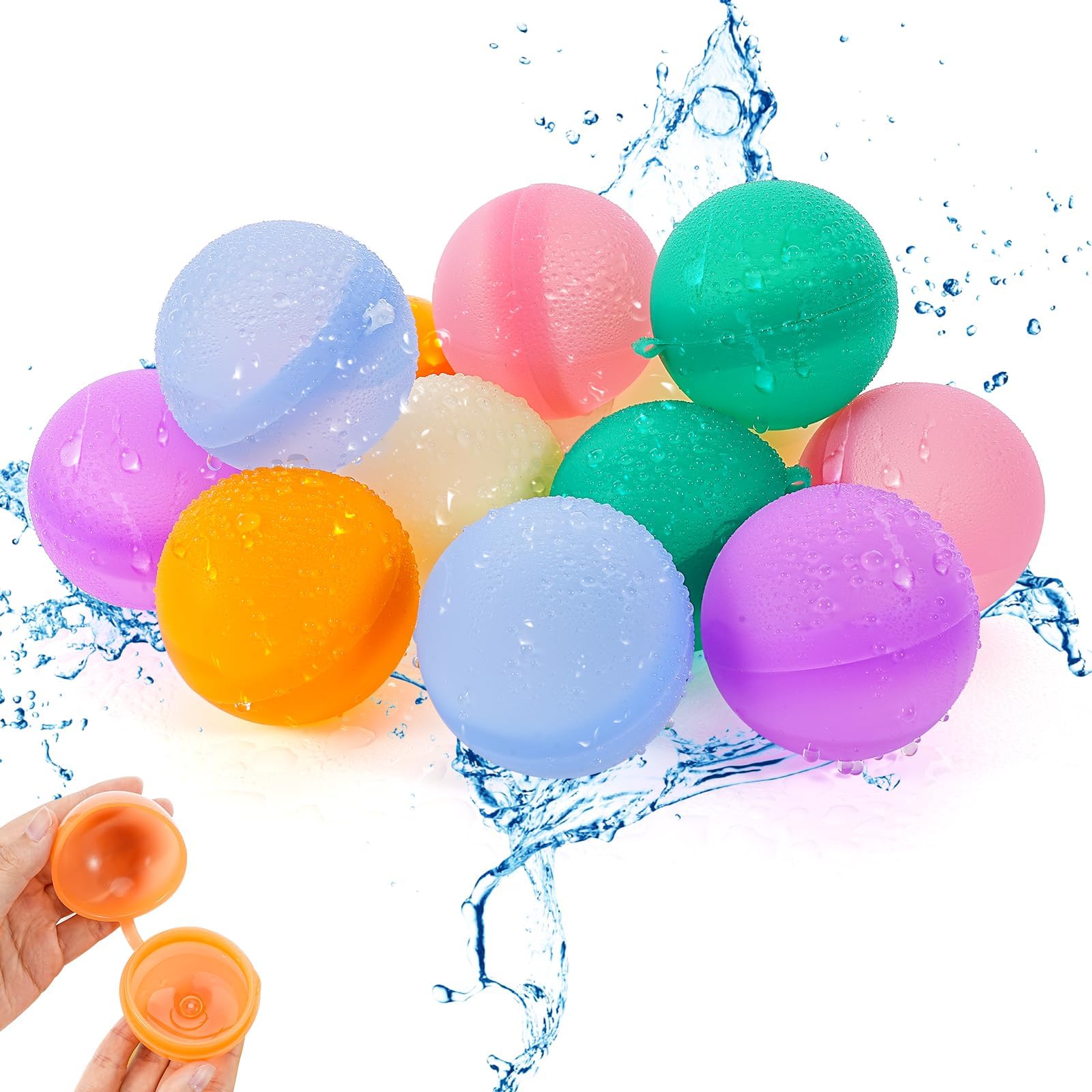 12Pcs Reusable Water Balloons - Silicone Self-Sealing Water Balls ...