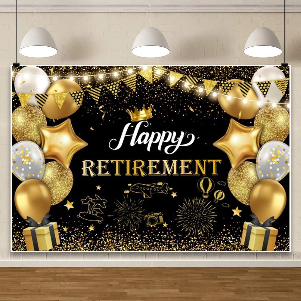 Amazon.com : ChloropLastid Happy Retirement Backdrop 12x8ft Black and ...