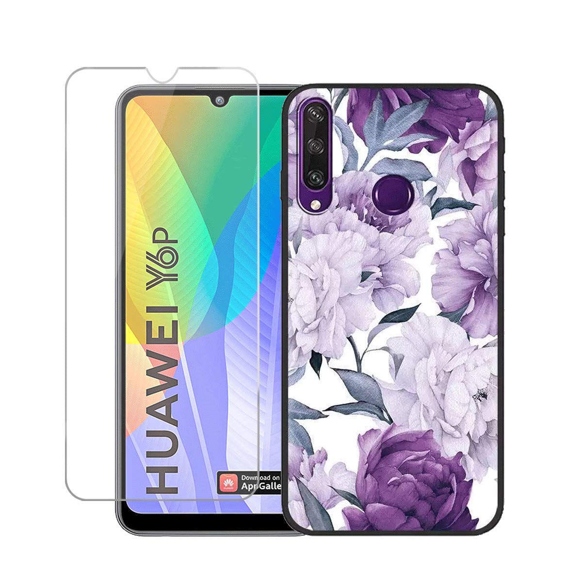 Amazon.com: FZZ Black Case + Tempered Glass for Huawei Y6P, Screen ...