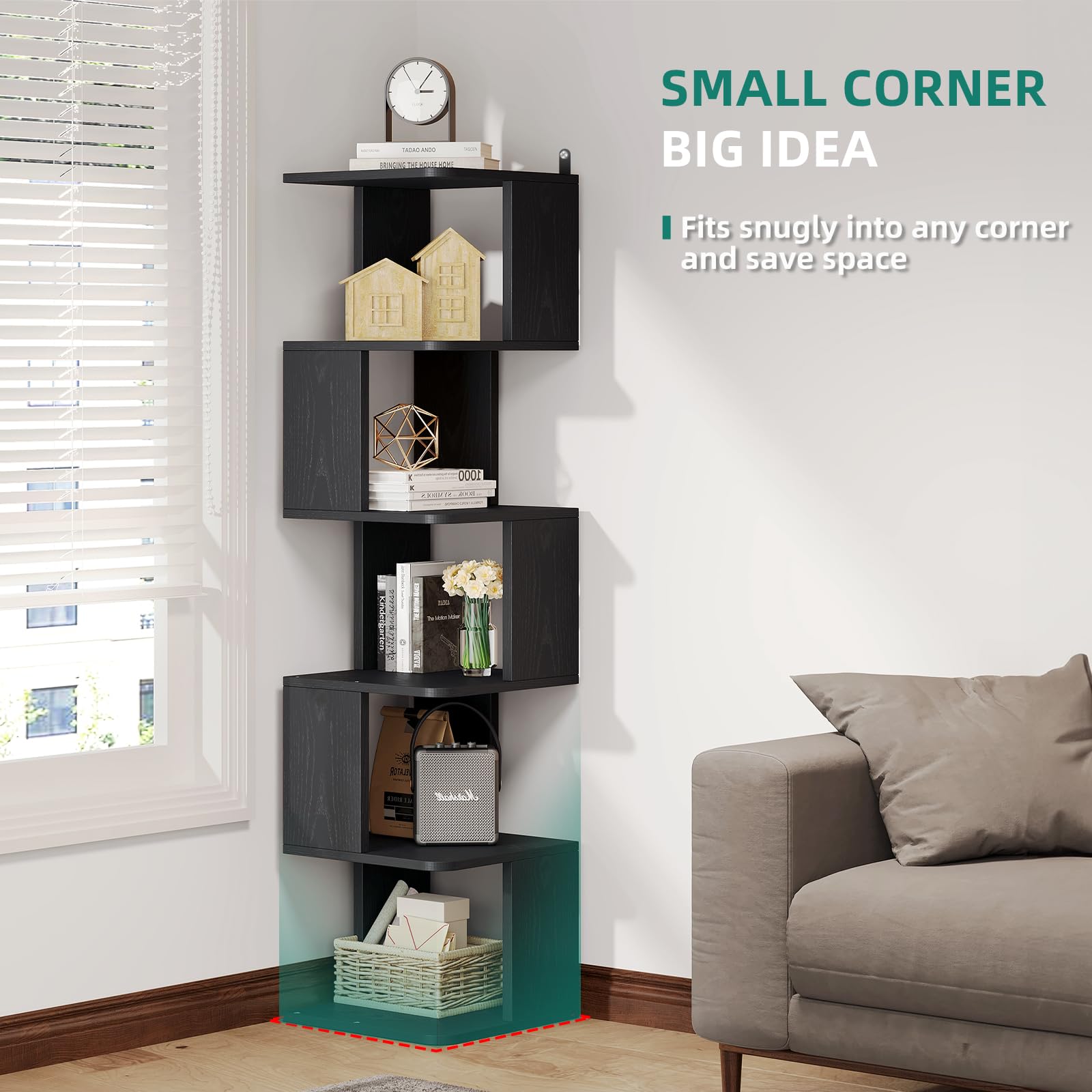 Snapklik.com : Narrow Bookshelf For Small Spaces, Modern 5 Tier ...