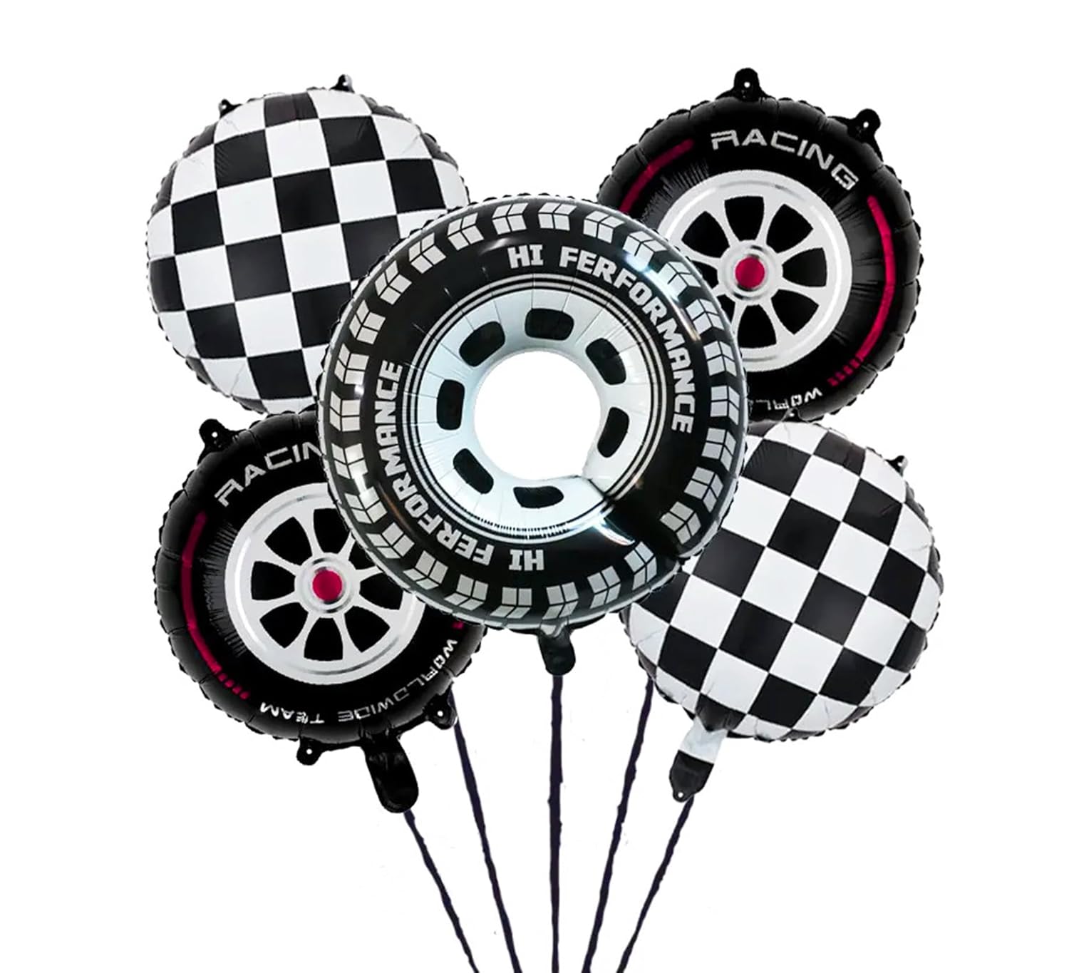 PartyToko 5pcs Race Car Foil Balloons set Tyre Wheel Shaped Black White ...