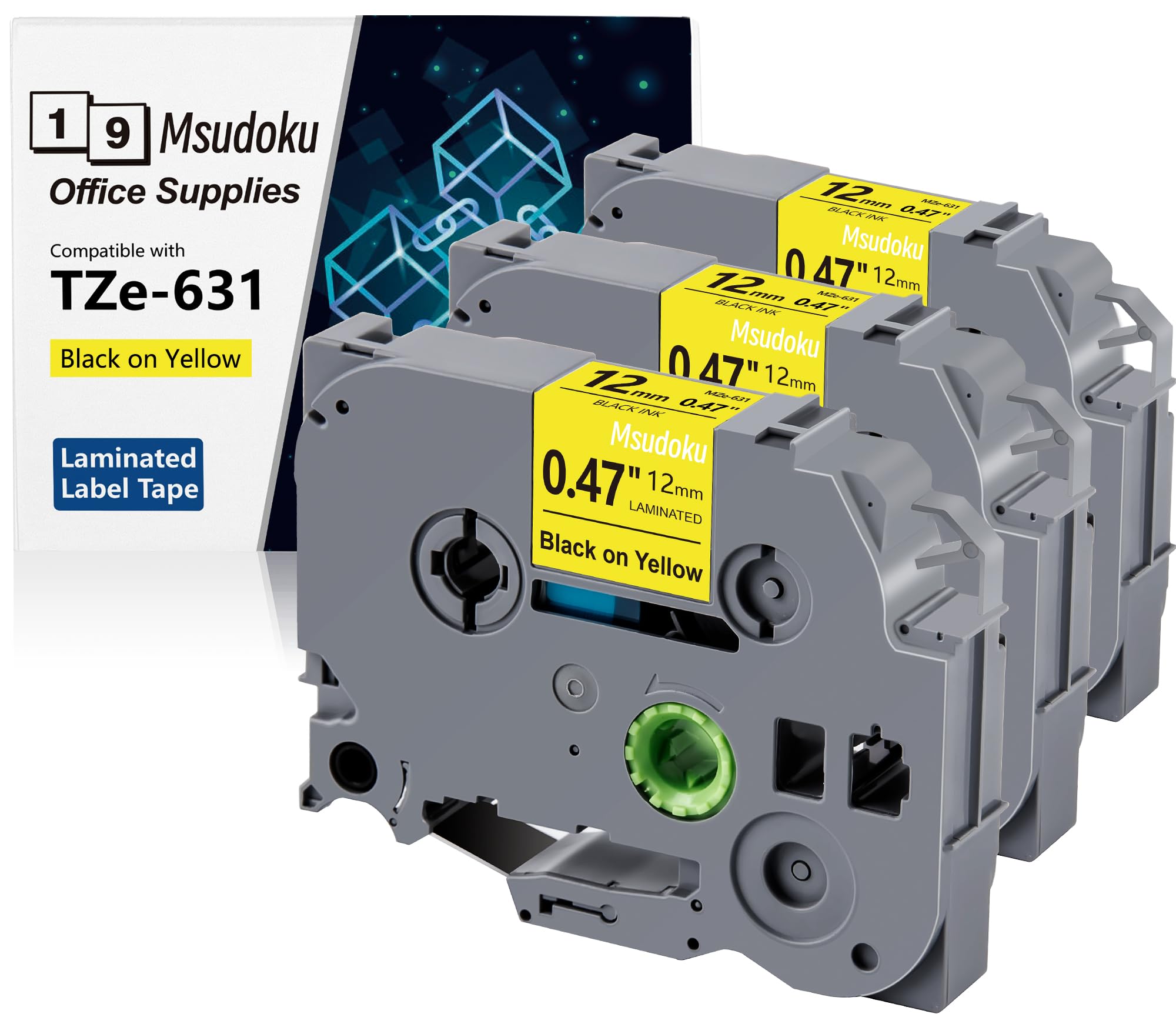 Amazon.com: Msudoku Tze Tz Tape 12mm 0.47 Laminated Yellow Compatible ...