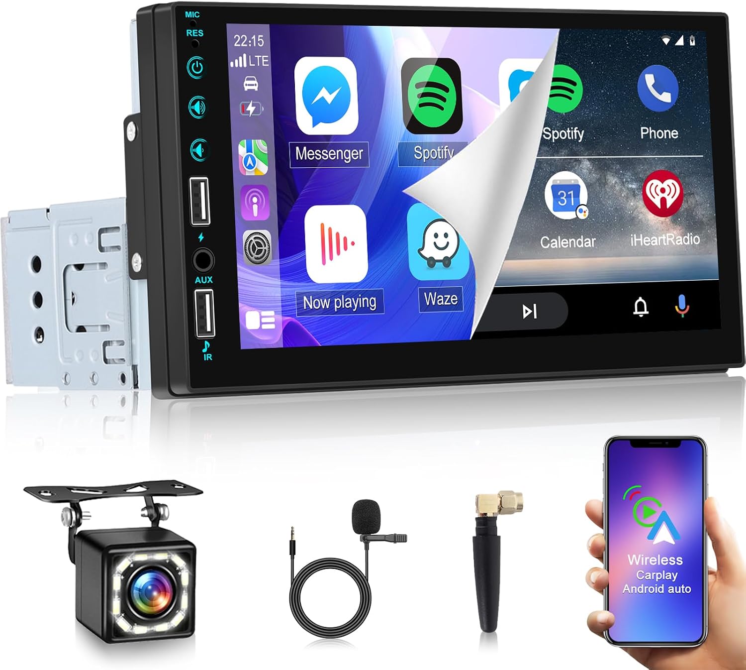 Radio 1 Din con Pantalla de 7 Pulgadas con Inalámbricas Carplay y ...