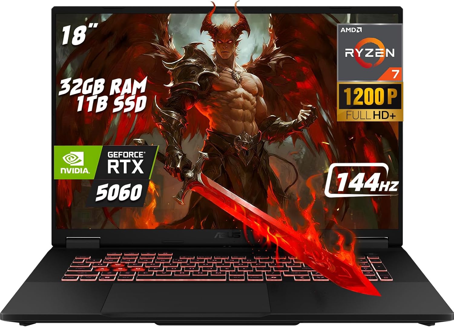 ASUS TUF Gaming A18 Laptop, AMD Ryzen 7 260, NVIDIA GeForce RTX 5060 ...