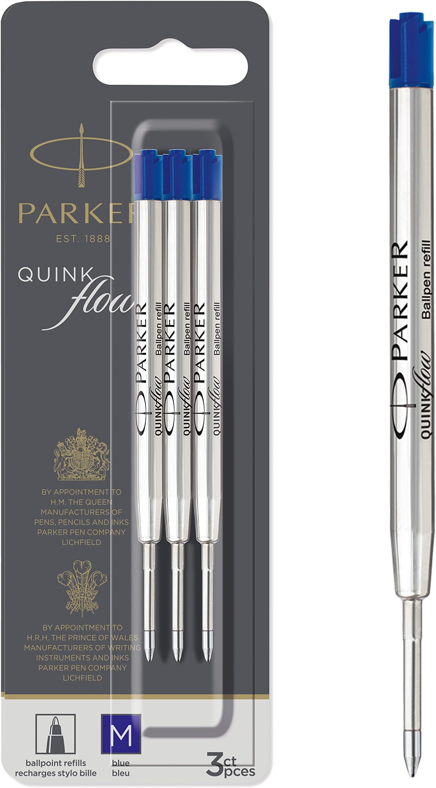 Parker Quink flow Ballpoint Pen Ink Refills, Medium Tip, Blue, 3 Count ...