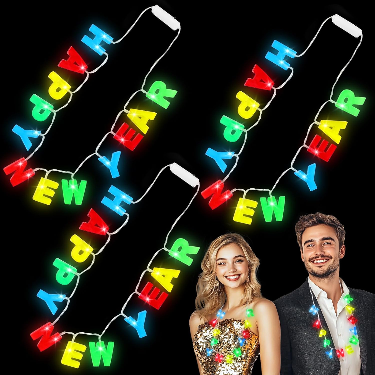Amazon.com: 3 Pack Light Up Happy New Years Necklaces New Years Eve ...