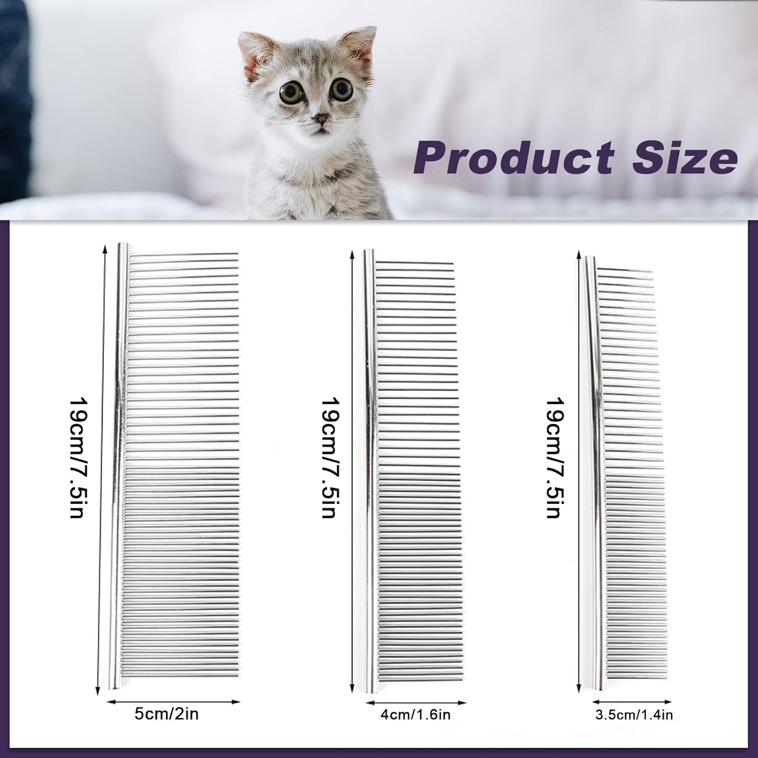 3 Sizes Dog Combs for Grooming, Pet Comb with Stainless Steel Rounded ...