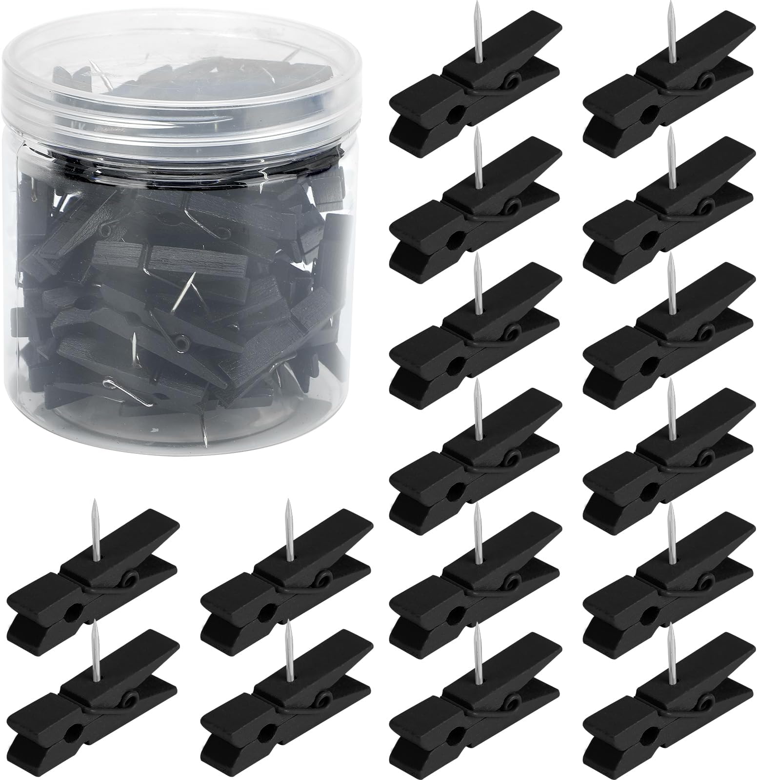 Amazon.com : 50pcs Black Wooden Push Pin Clips - Cute Decorative Push ...
