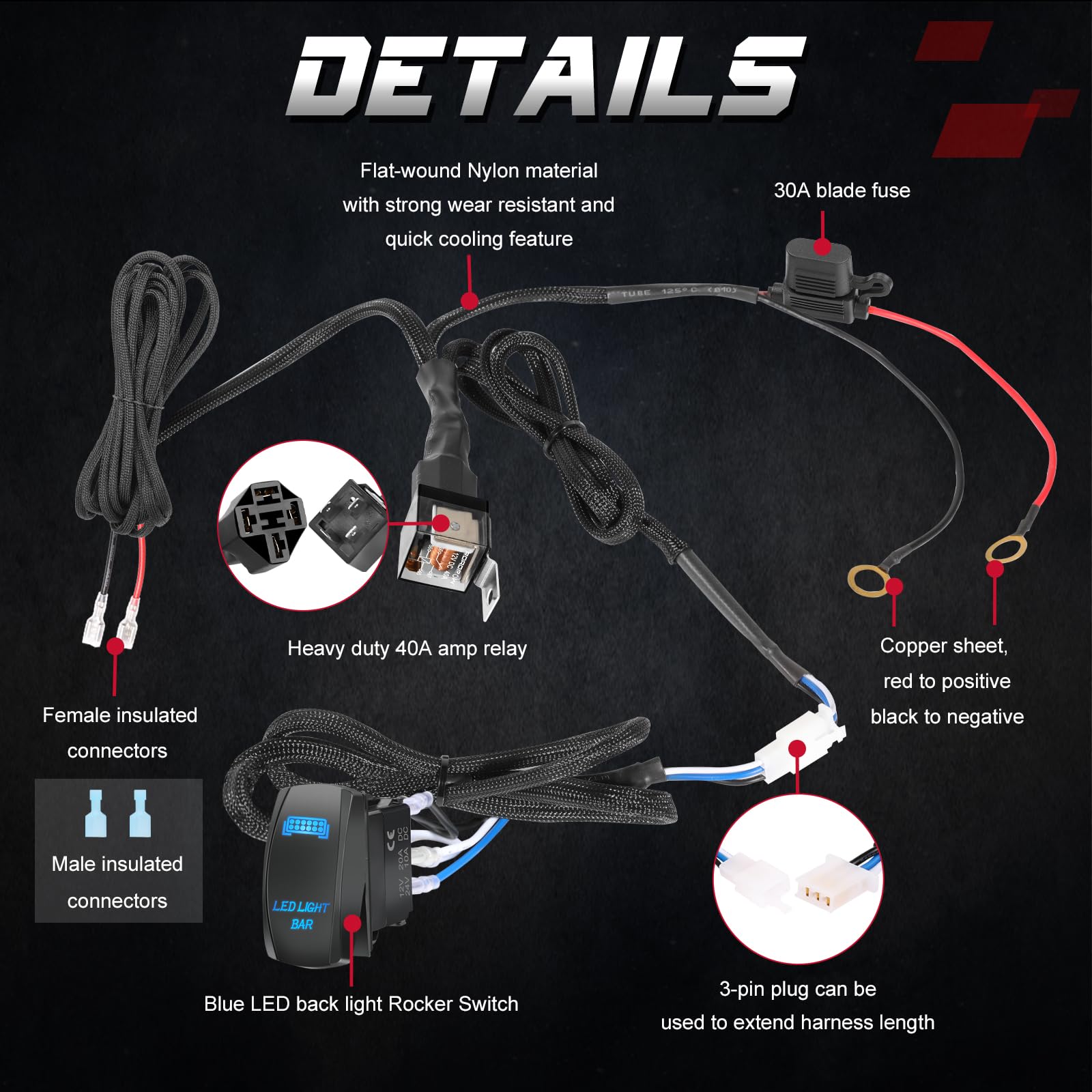 Snapklik.com : Wiring Harness, 16.4FT 1 Lead Nylon Wiring Harness Kit ...