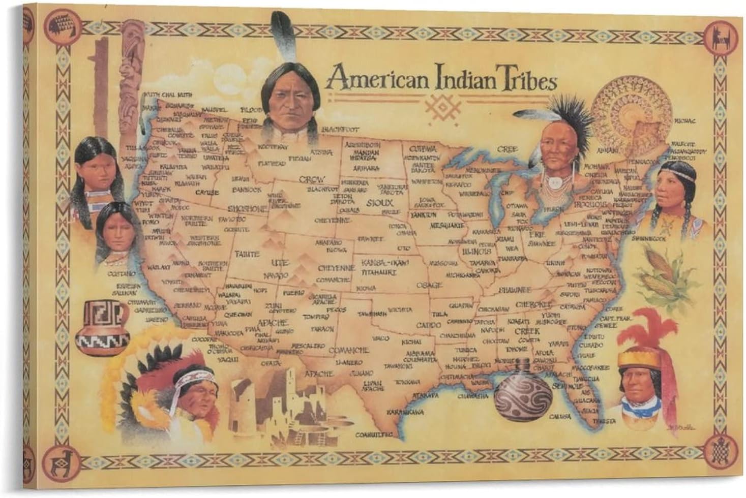 Amazon.com: Native American Tribes Map Poster American History Canvas ...