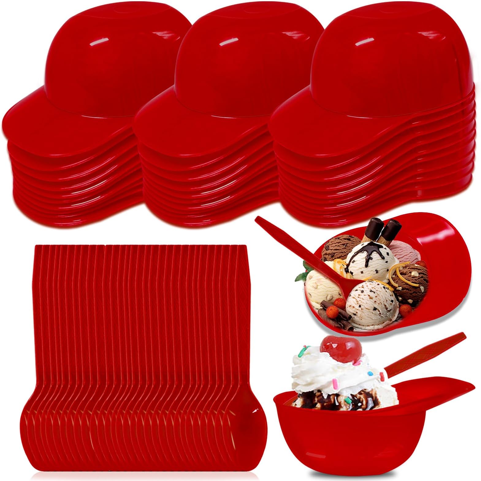 Amazon.com | MEEZY 50Pack Baseball Helmet Ice Cream Bowls with Spoons ...