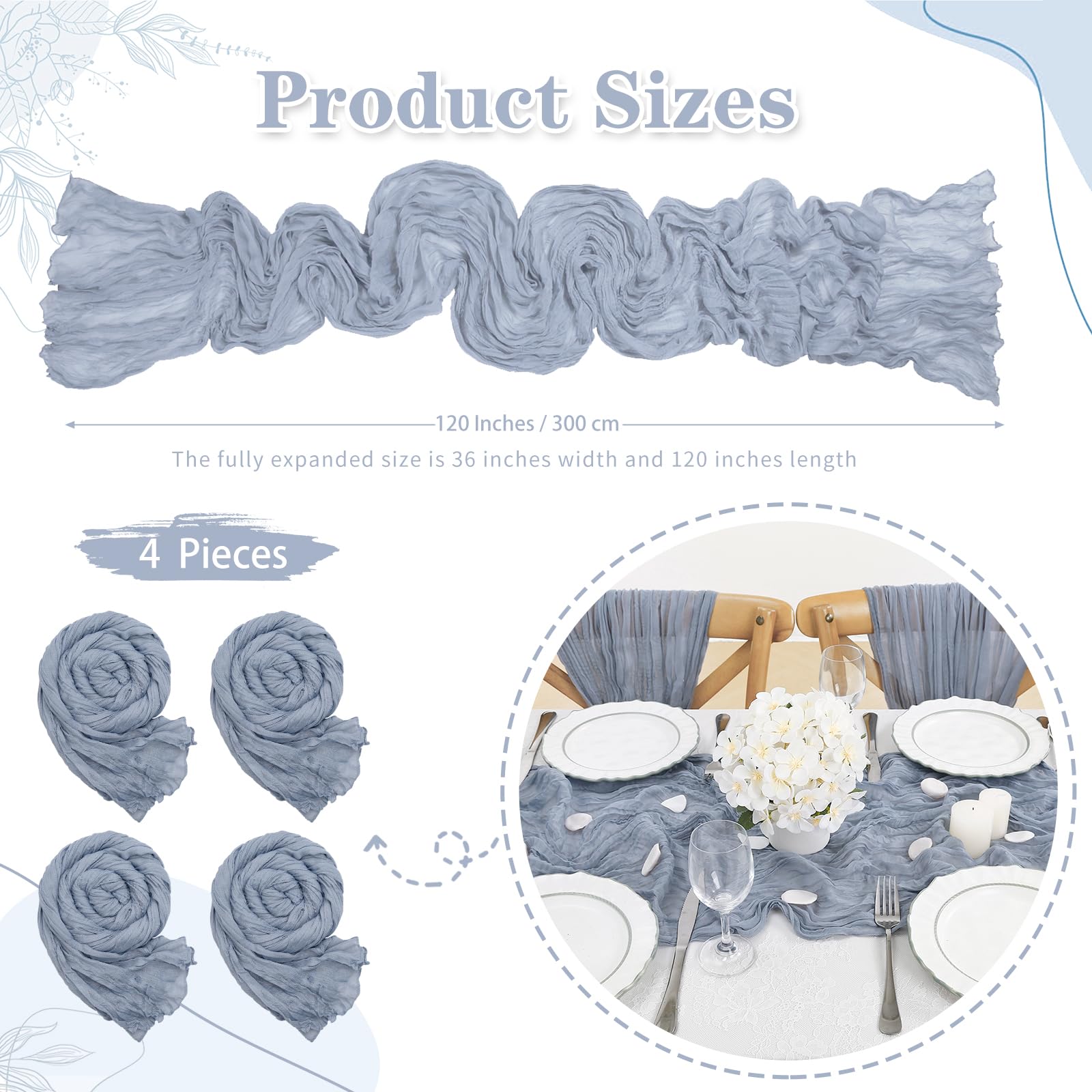 Snapklik.com : Cheesecloth Table Runner 4 Packs 10ft Long Gauze Table ...