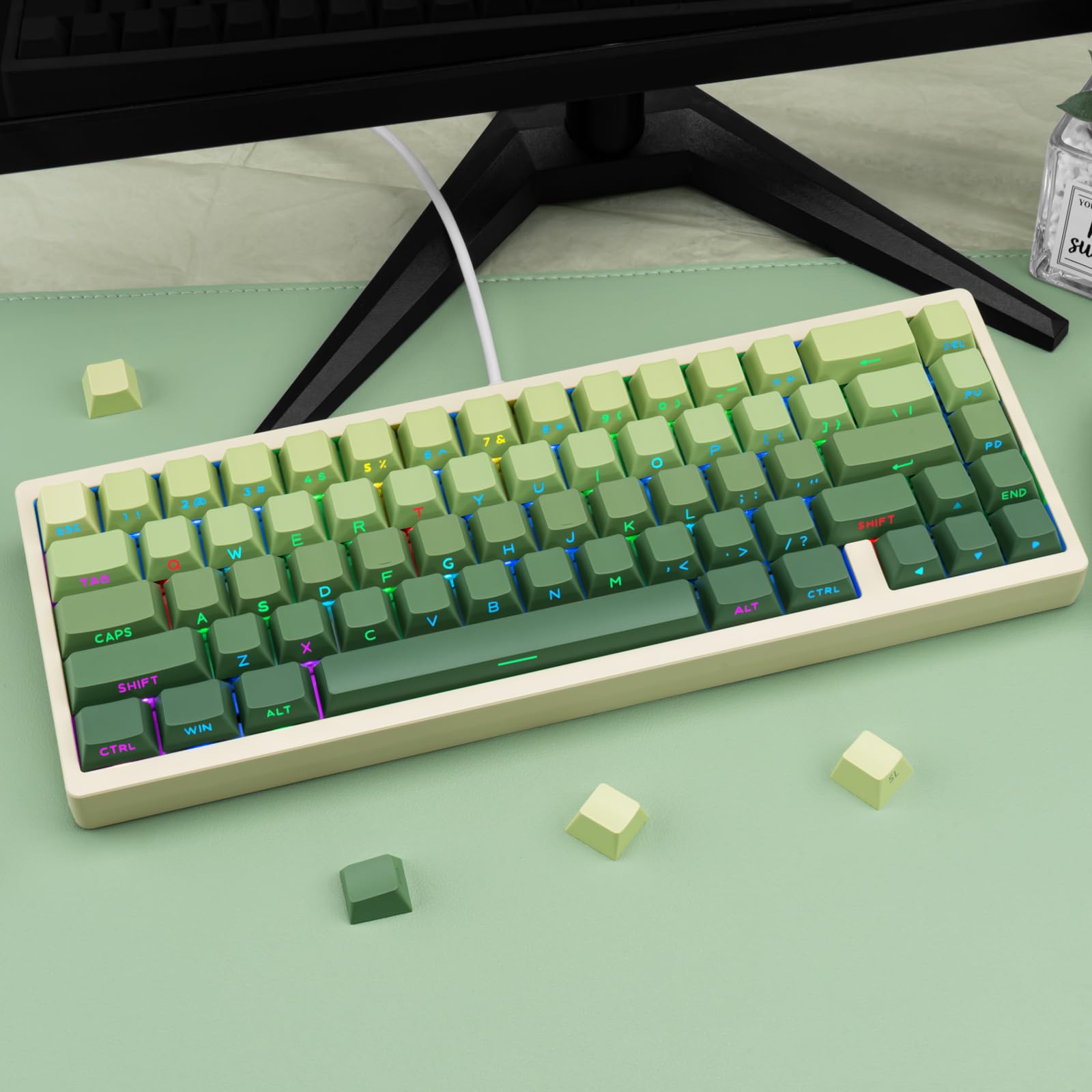 Snapklik.com : 136 Keys Gradient Green Keycaps, PBT Double Shot Dying ...