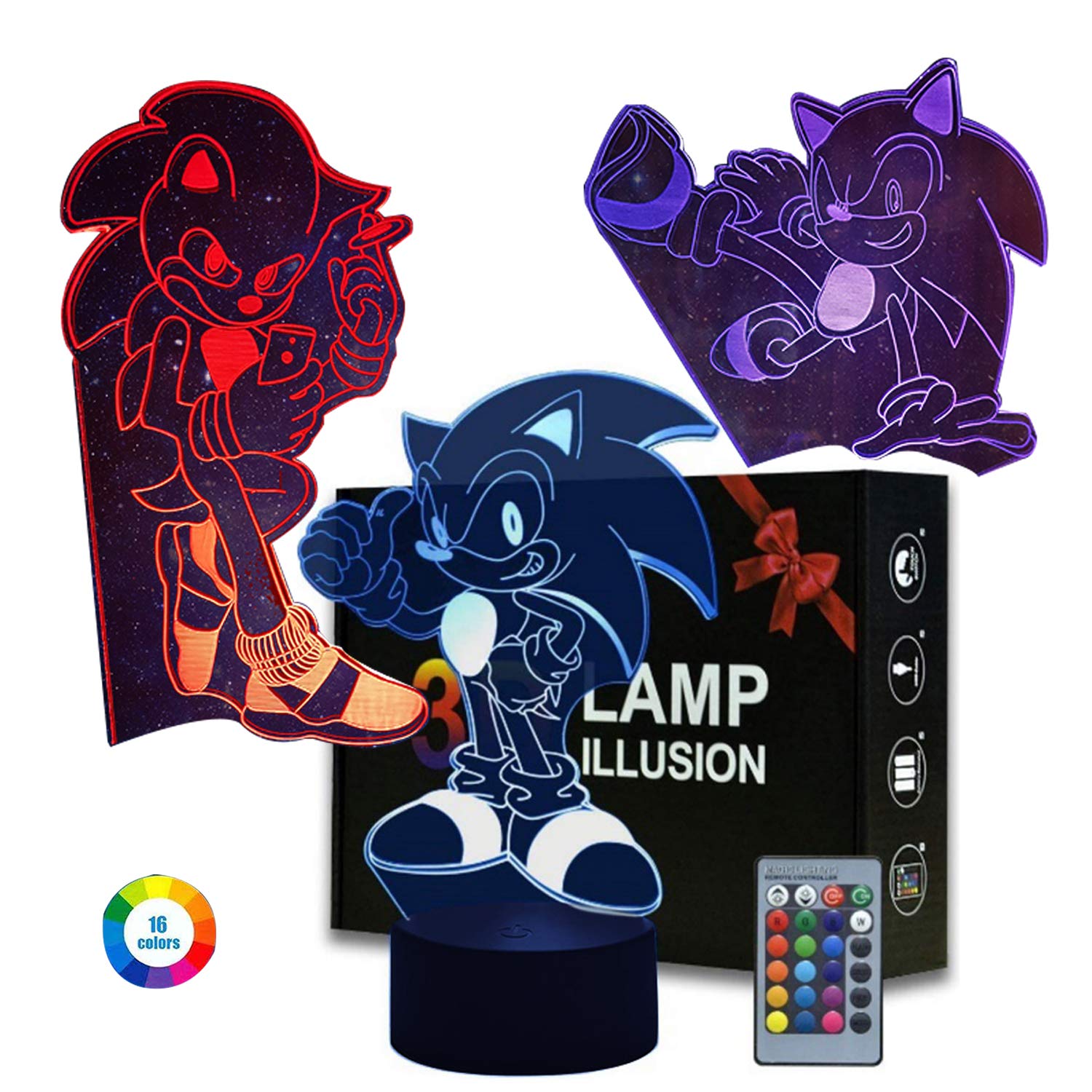 Buy 3 Pack Sonic The Hedgehog Night Light, 3D Anime Table Lamp with ...