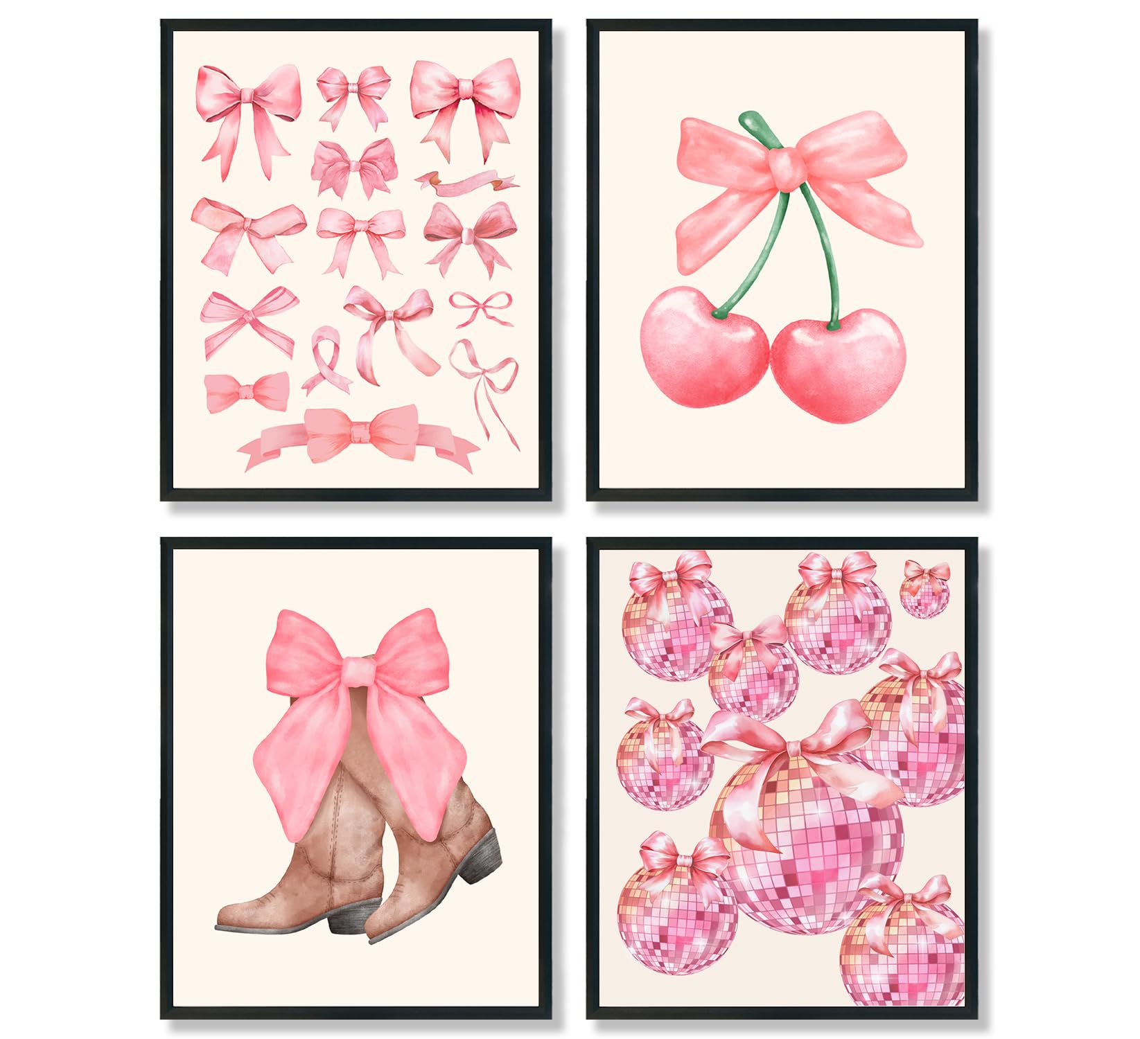 Amazon.com: ULEGIE Coquette Pink Bow Disco Cowgirl Preppy Wall Art ...