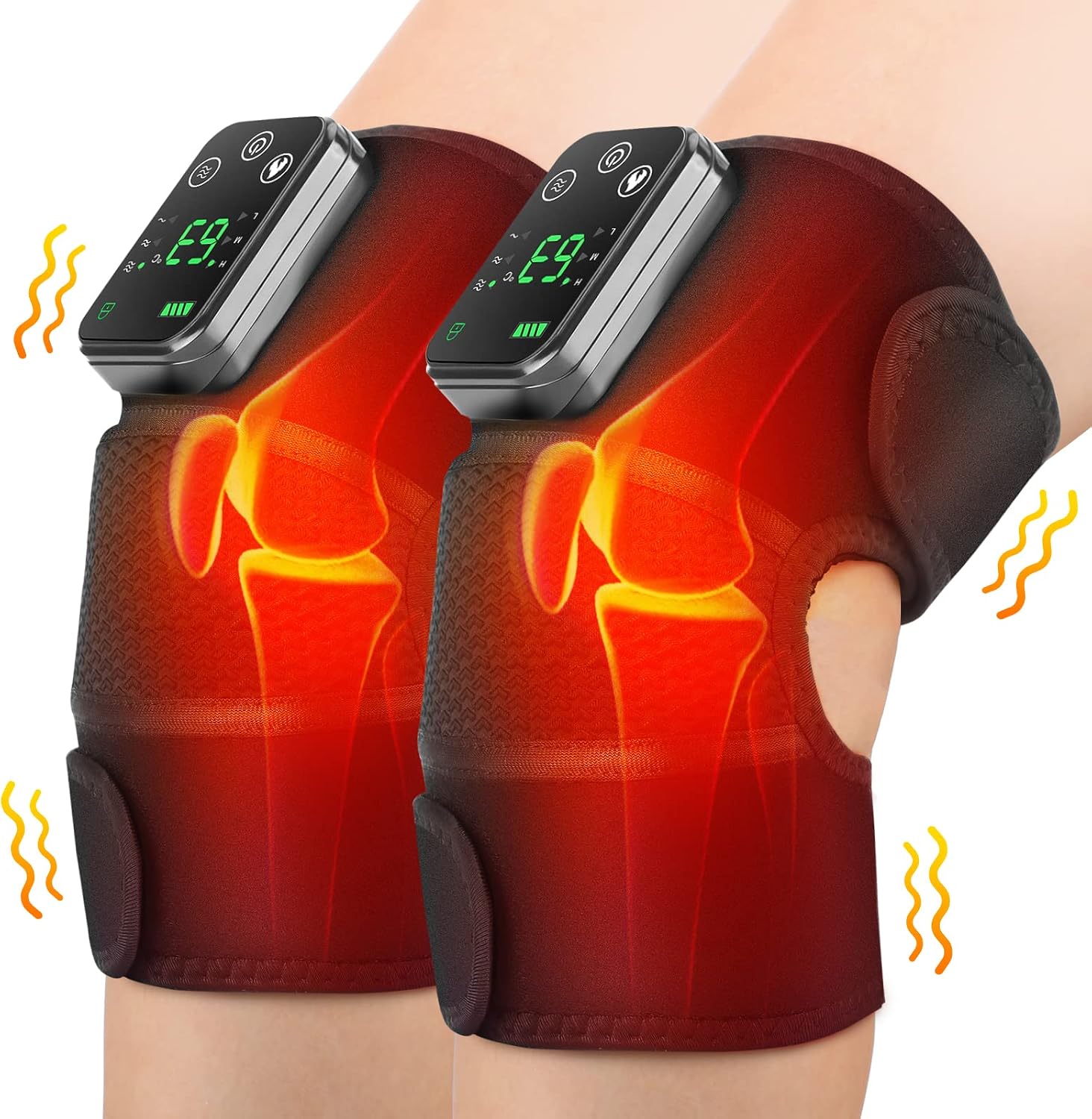 Cordless Heated Knee Massager, 2PC Heating Knee Support Brace Wrap with ...