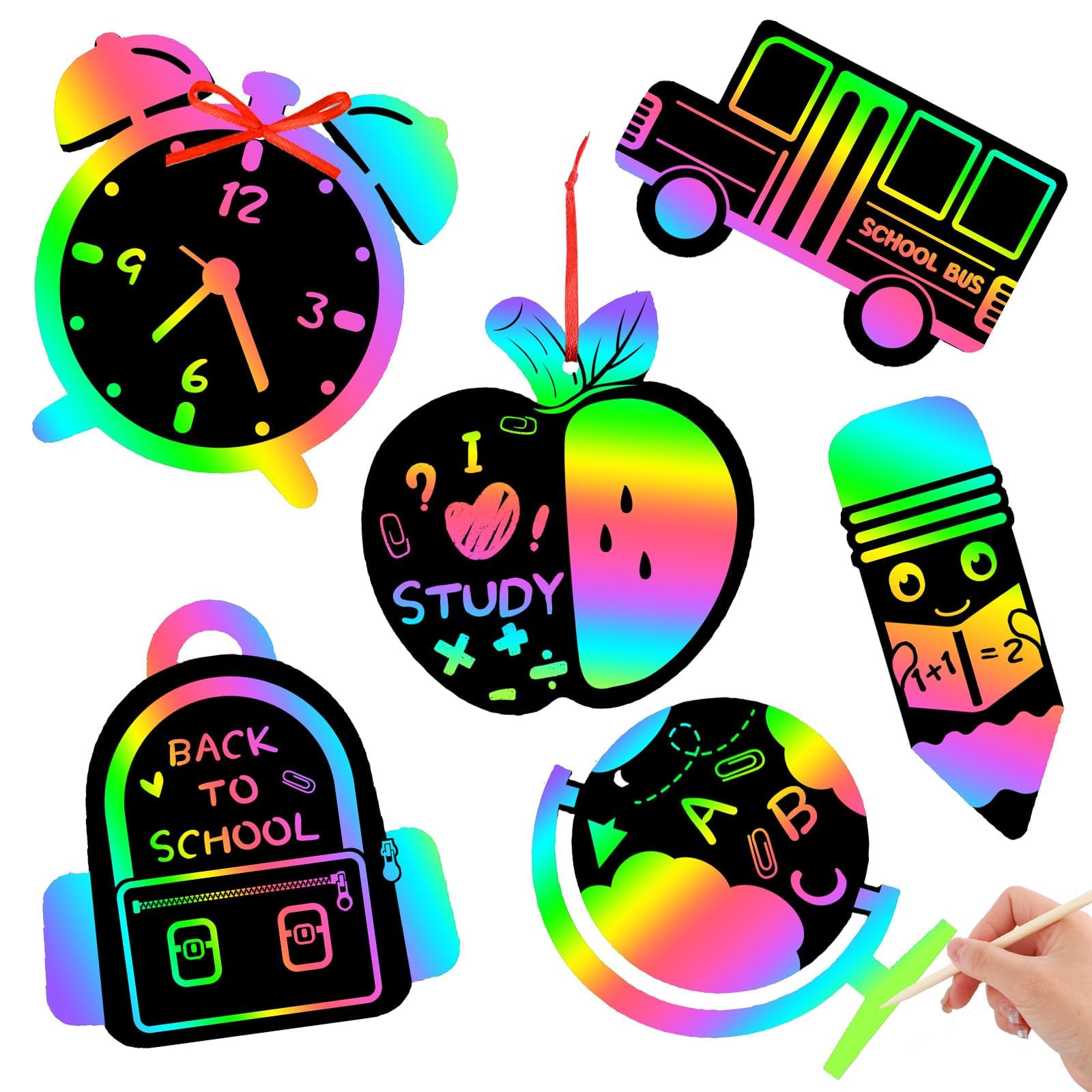 Snapklik.com : JULMELON 36 PCS Welcome Back To School Scratch Art For Kids