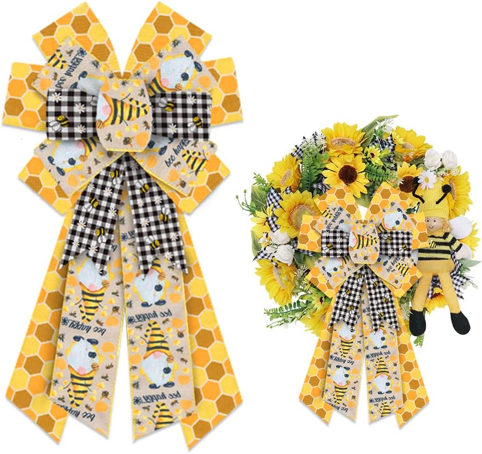 Amazon.com: Large Spring Bee Wreath Bows Spring Dwarf Plaid Bow ...