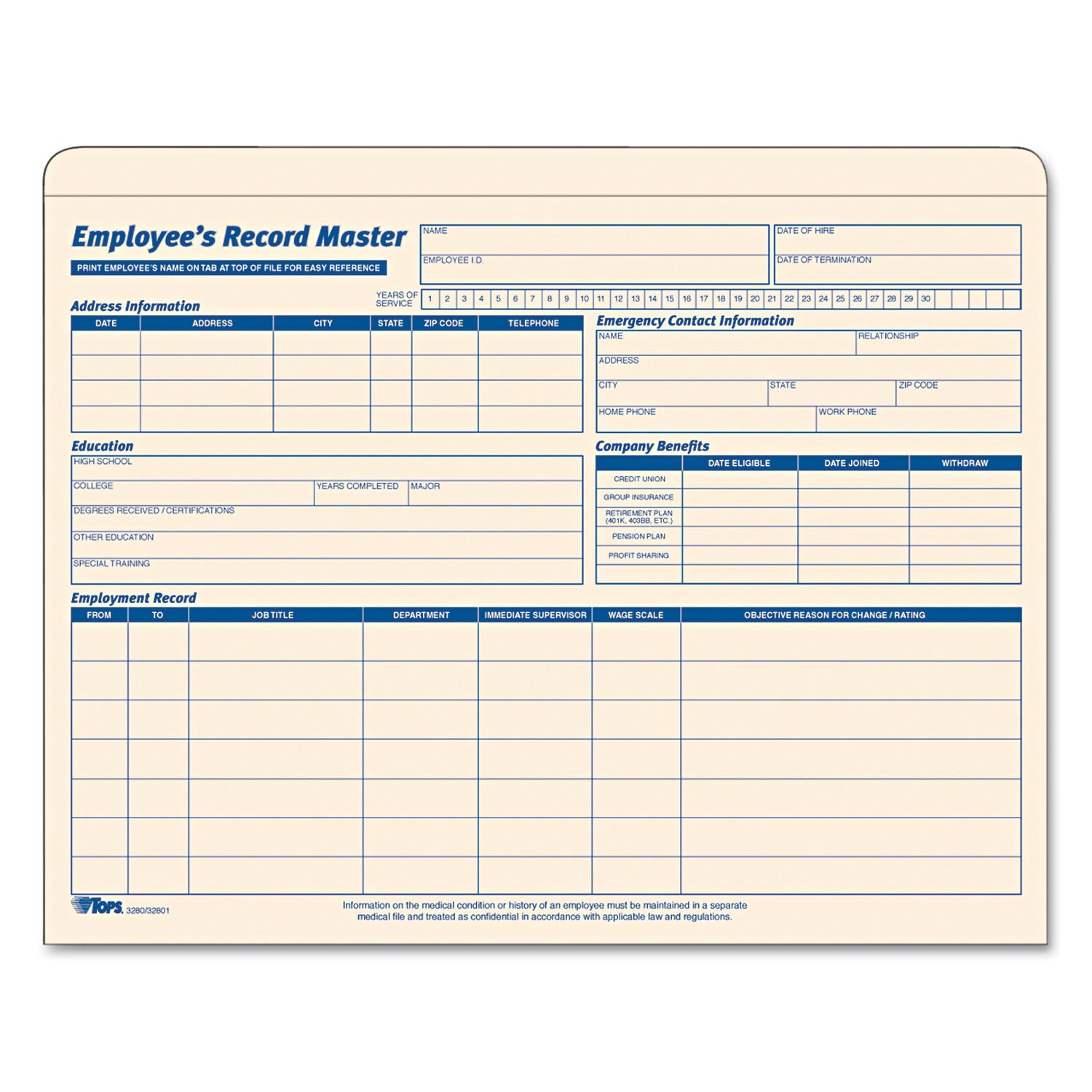 Amazon.com : TOPS 32801 Employee Record Jacket, 1-Inch Exp, 11-3/4-Inch ...