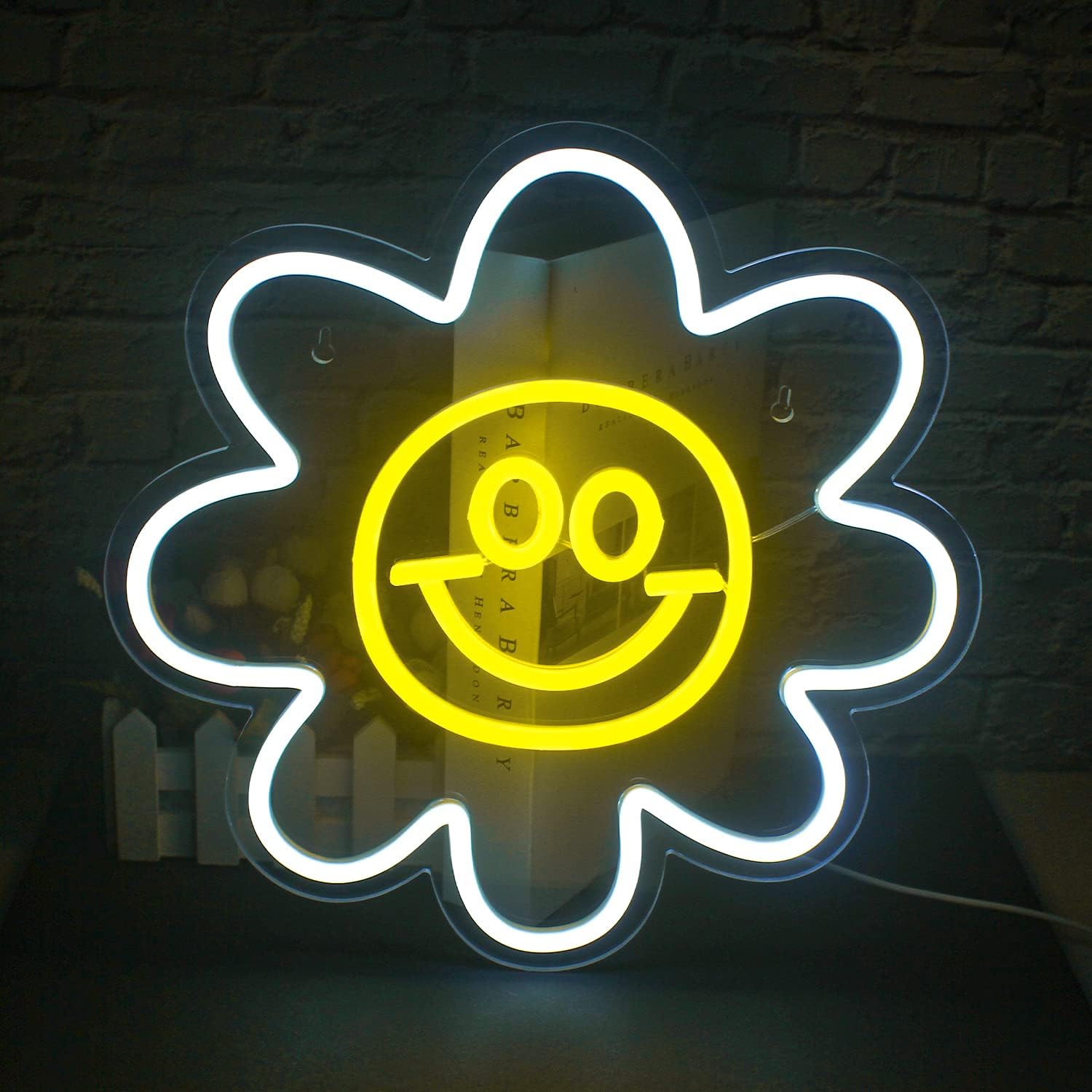 FAXFSIGN Smile Face Flower Neon Sign Smile Led Neon Lights for Wall ...